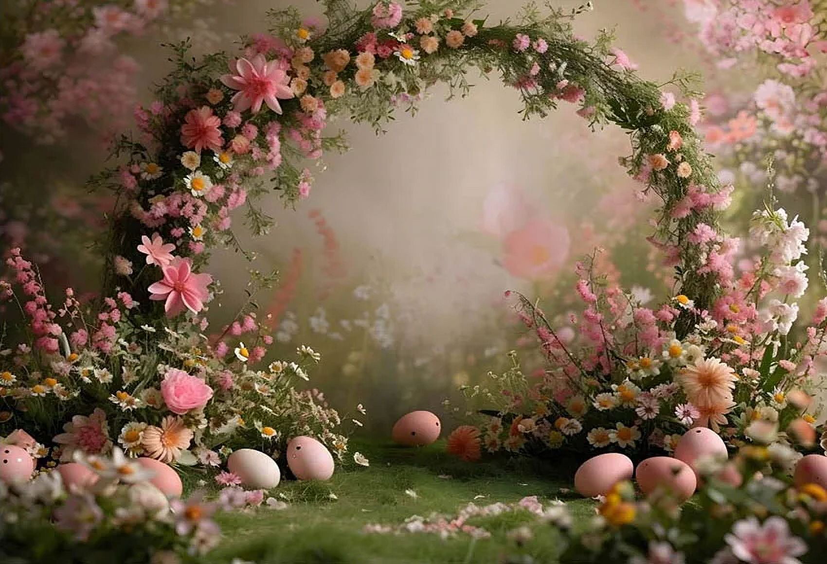 Spring Easter Eggs Arch Flowers Garden Child Birthday Party Portrait r ...