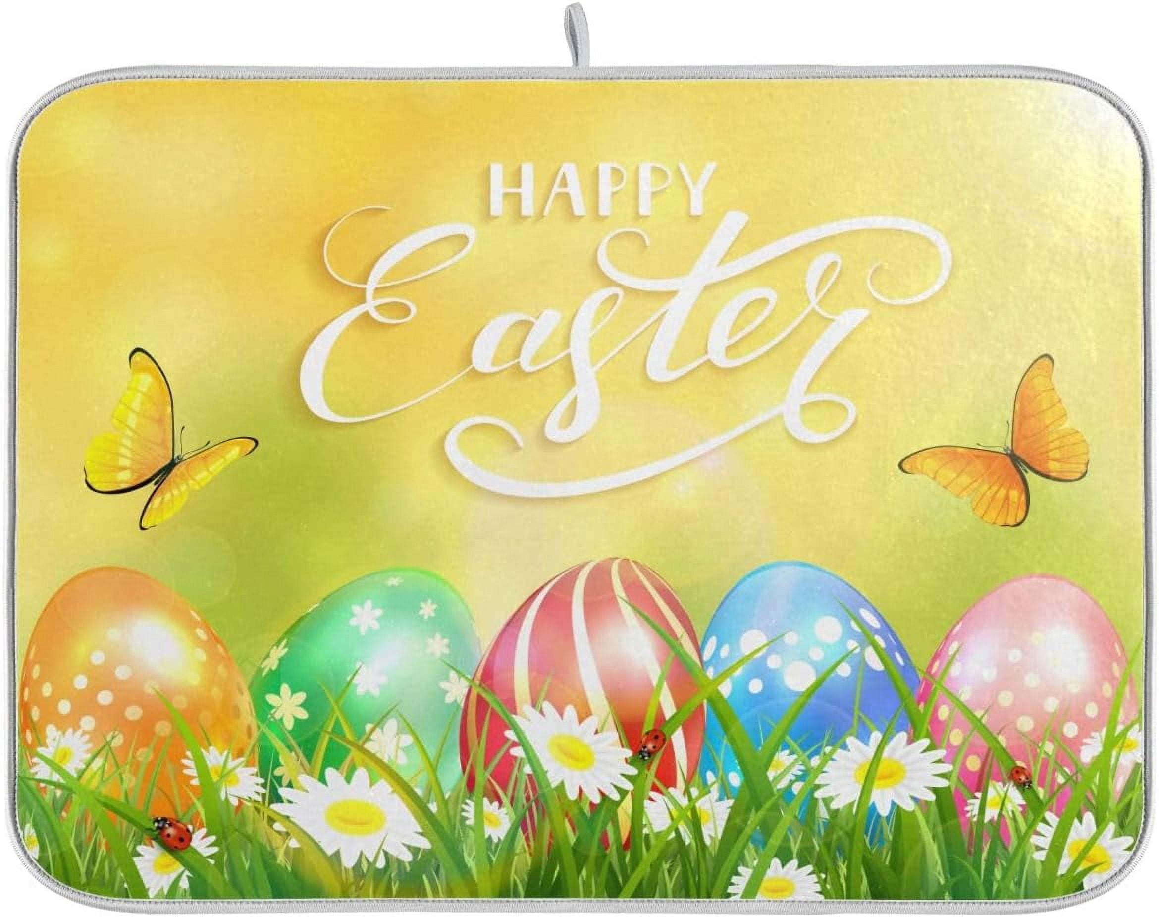 Spring Easter Eggs Butterflies Dish Drying Mat 18x24 Absorbent Yellow ...