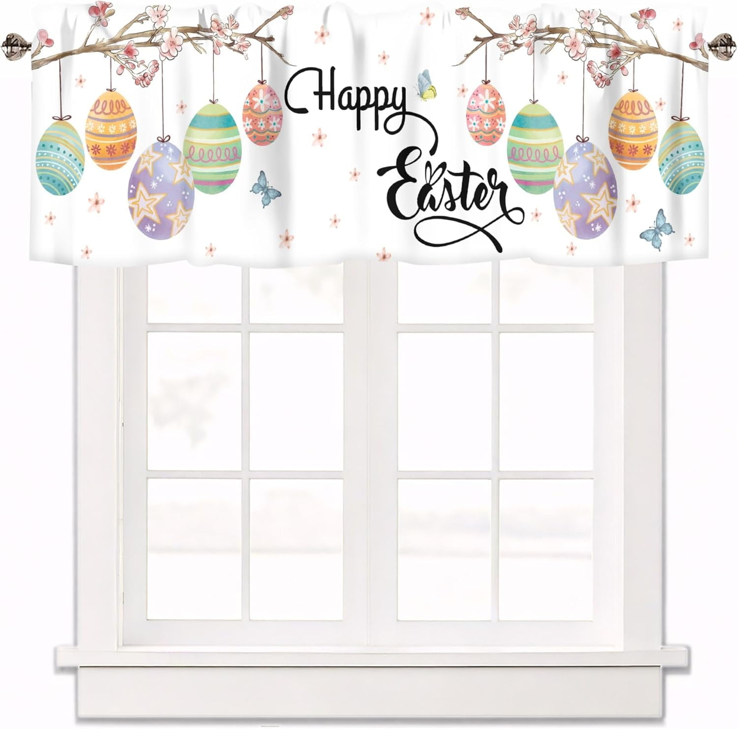 Spring Easter Eggs Curtain Valance for Windows Rod Pocket Drape Valence ...