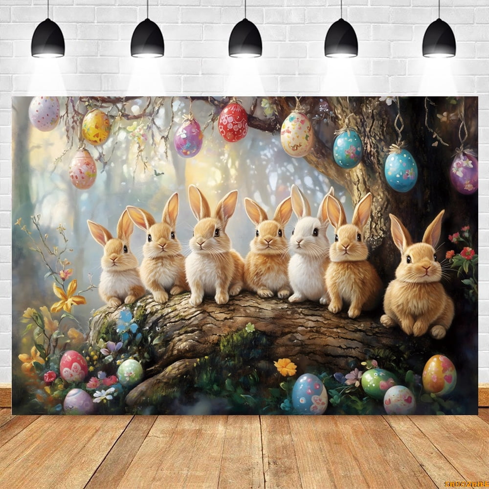 Spring Easter Eggs Rabbits Backdrop Forest Bunny Baby Shower Birthday ...