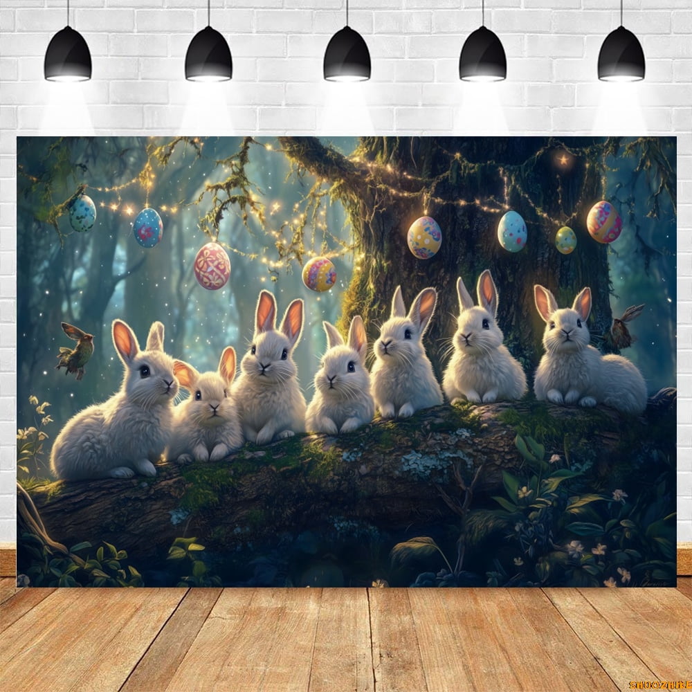 Spring Easter Eggs Rabbits Backdrop Forest Bunny Baby Shower Birthday ...