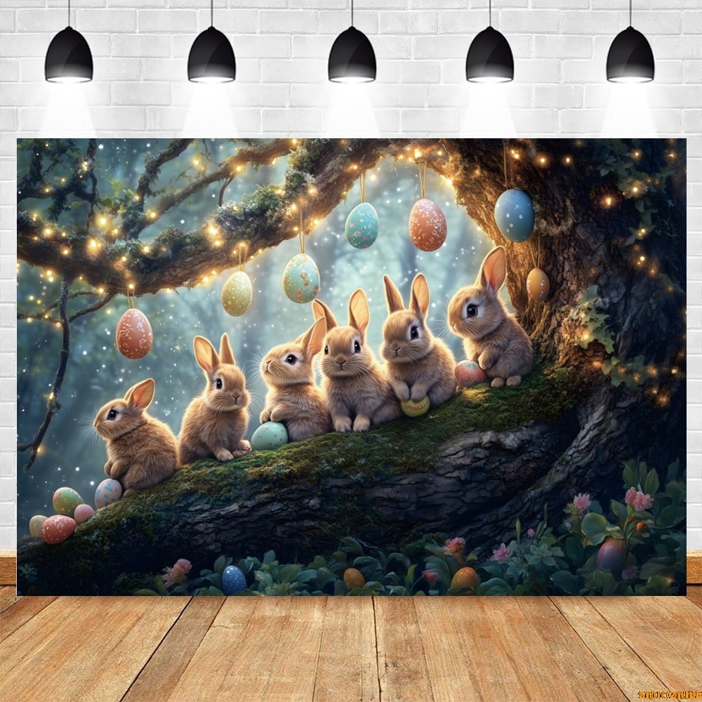 Spring Easter Eggs Rabbits Backdrop Forest Bunny Baby Shower Birthday ...