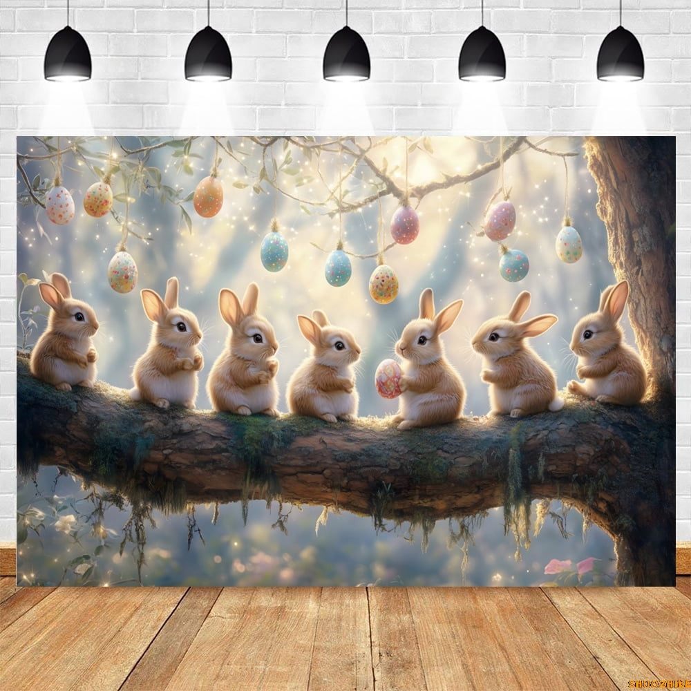 Spring Easter Eggs Rabbits Backdrop Forest Bunny Baby Shower Birthday Party Kids Photography ...