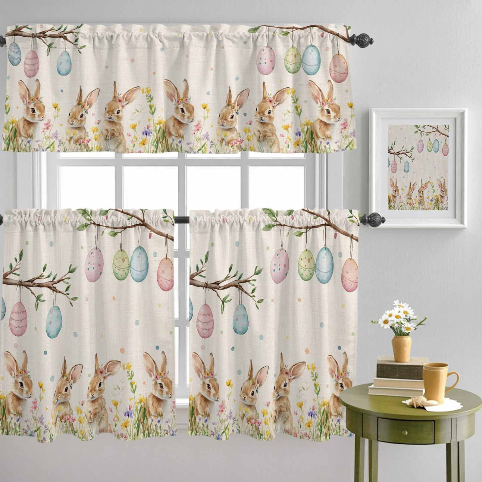 Spring Easter Farm Rabbit Egg Curtain Tier and Valance Set 3 Piece ...