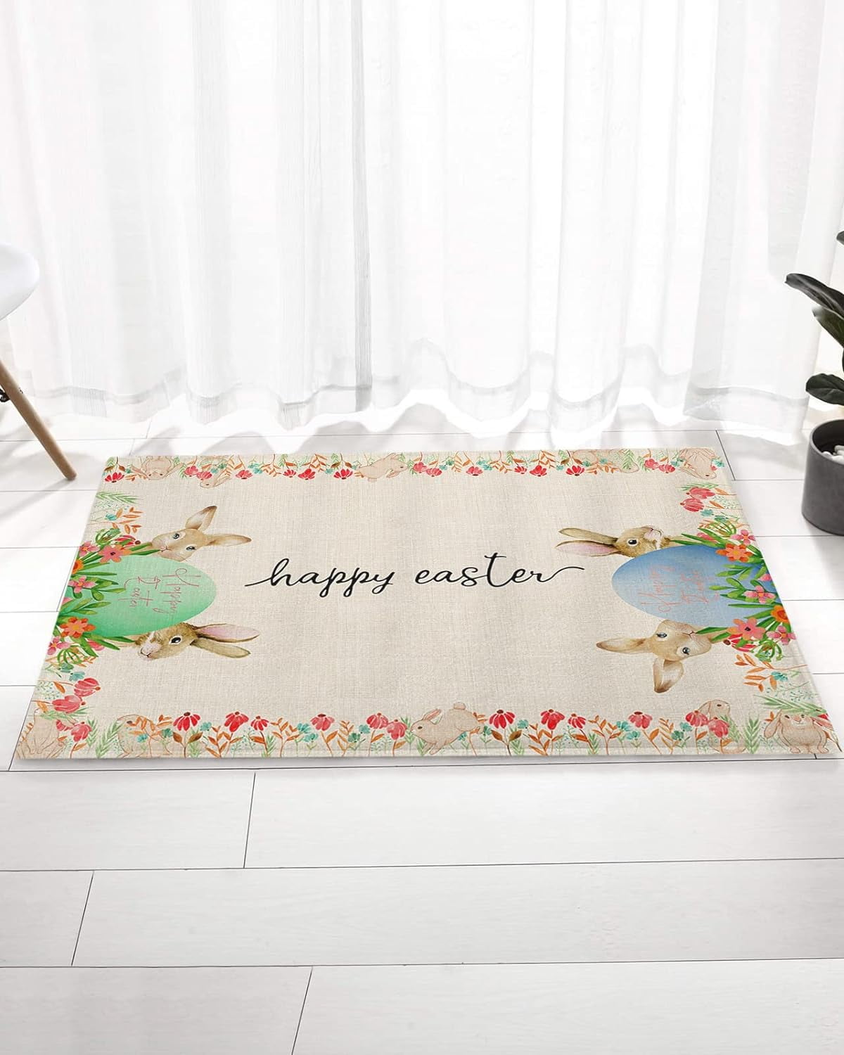 Spring Easter Fluffy Shag Bath Mat Wild Rabbit Blue Green Eggs Plant ...