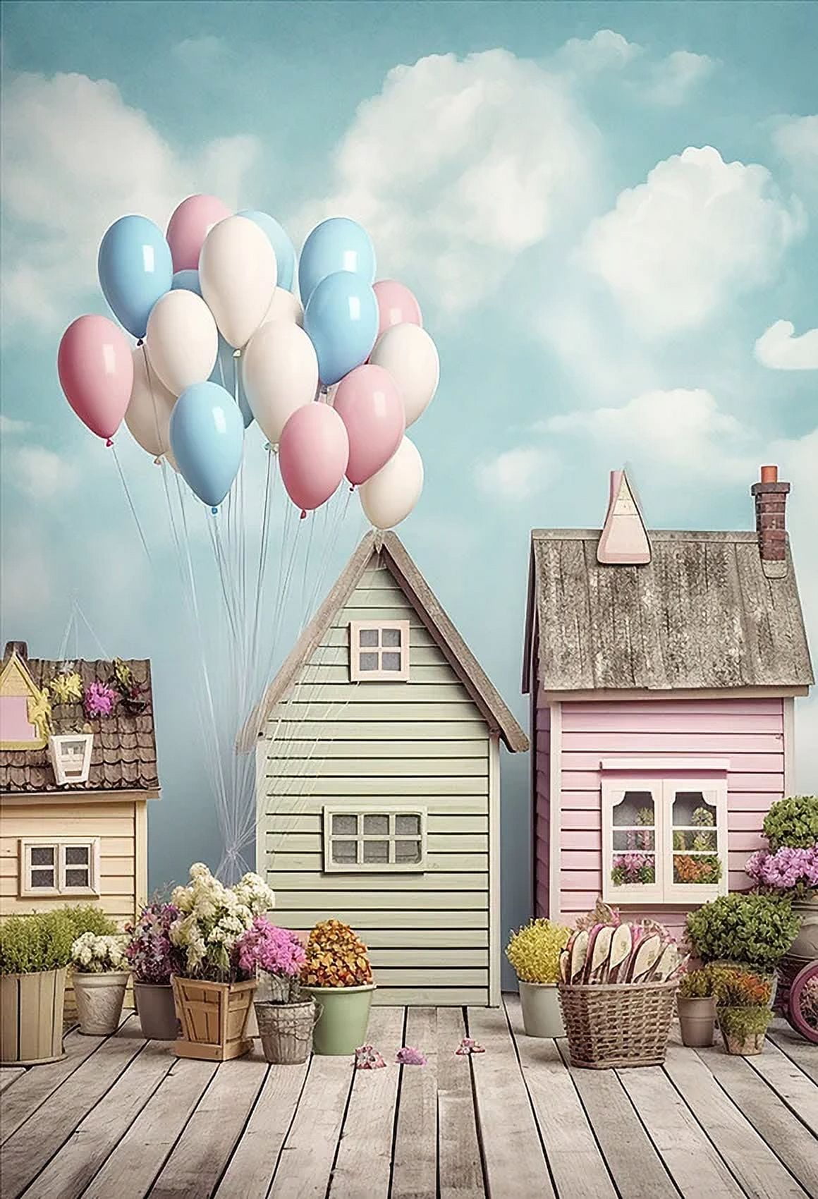 Spring Easter House Flowers Kids Birthday Party Cake Smash Portrait r ...