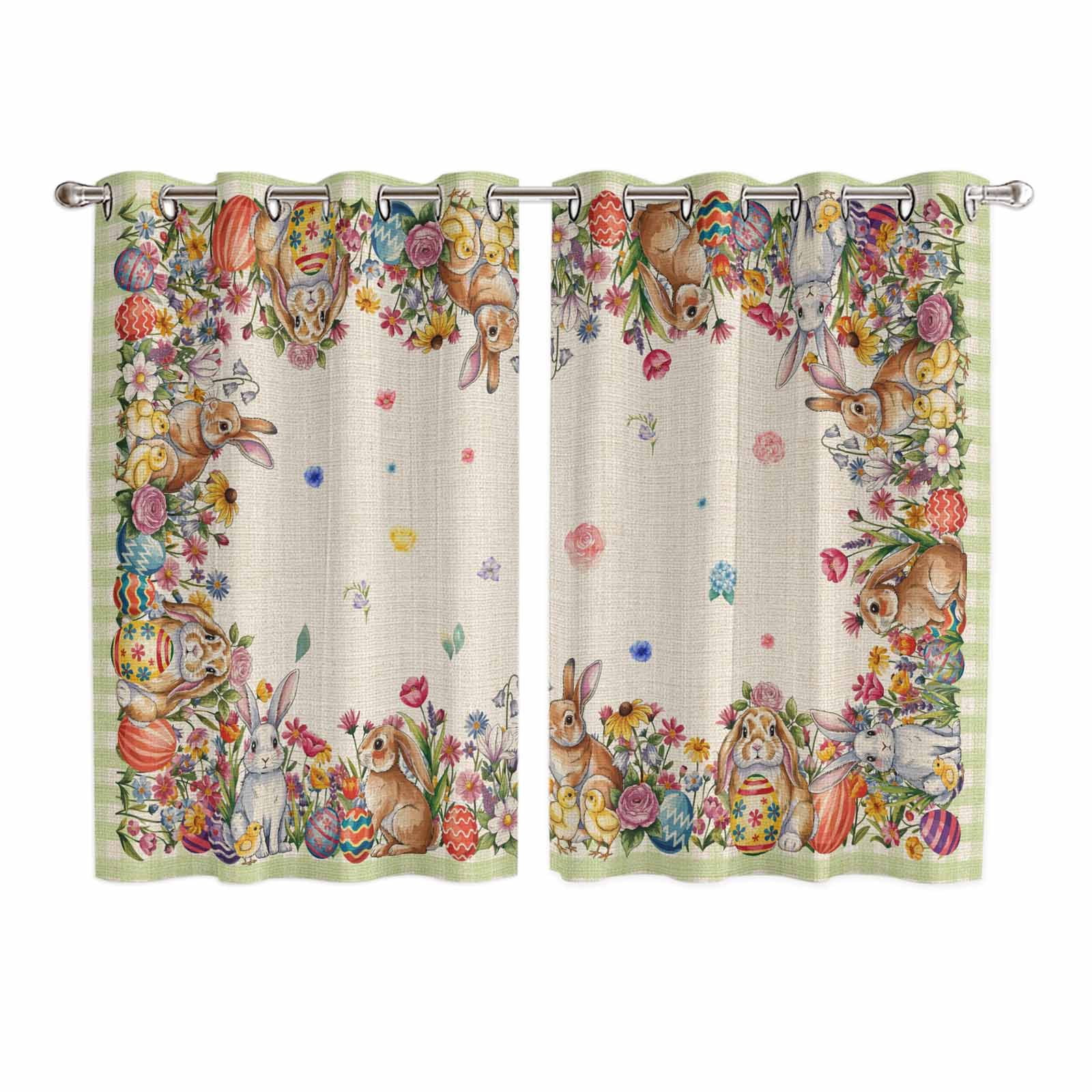 Spring Easter Kitchen Curtains Window Panels, Vintage Colorful Eggs ...