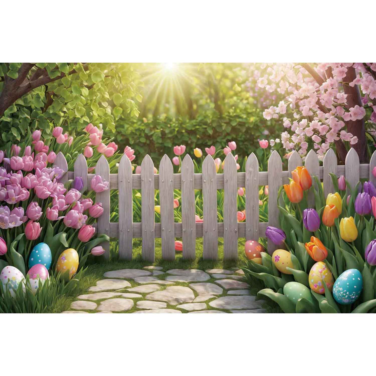 Spring Easter Party Photography Background Floral Gard Blossom Egg ...