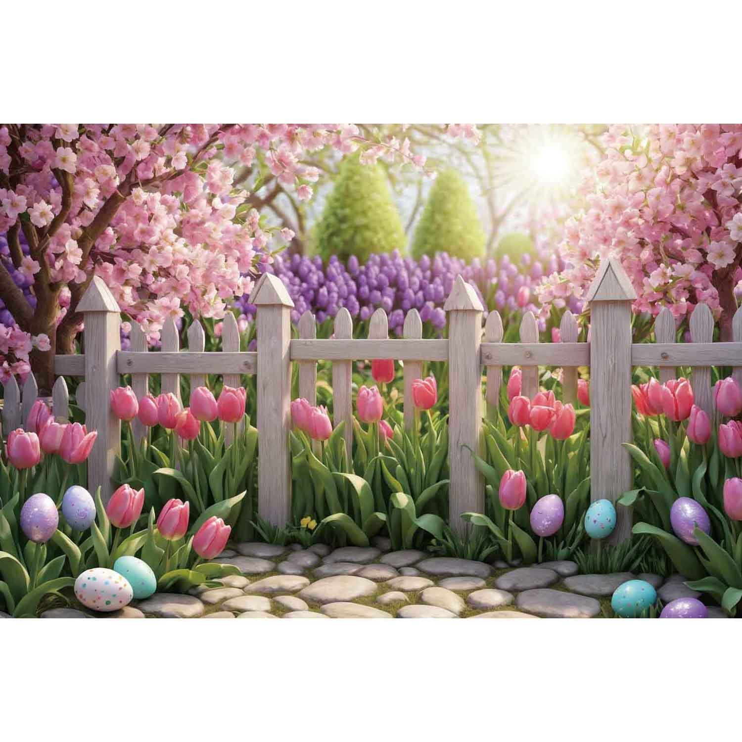 Spring Easter Party Photography Background Floral Gard Blossom Egg ...
