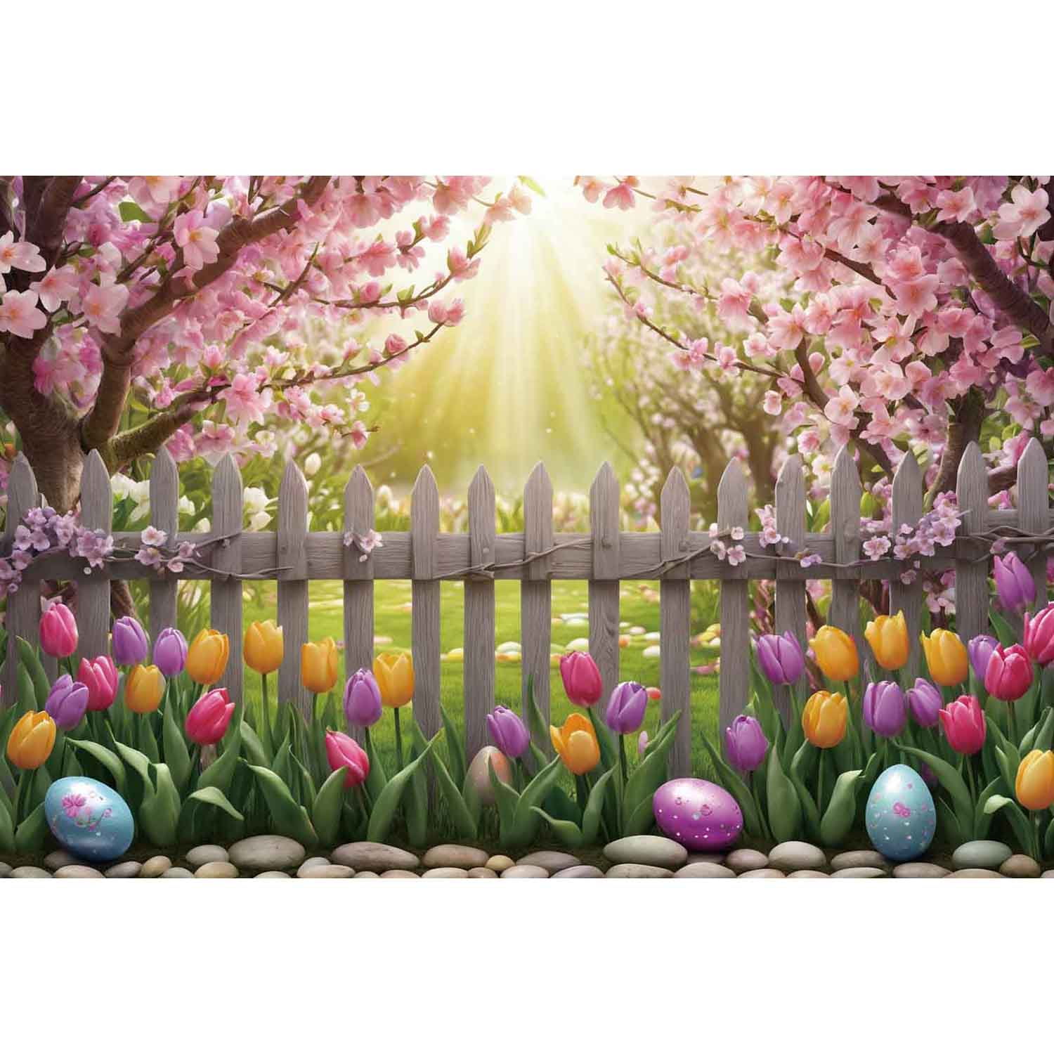 Spring Easter Party Photography Background Floral Gard Blossom Egg ...
