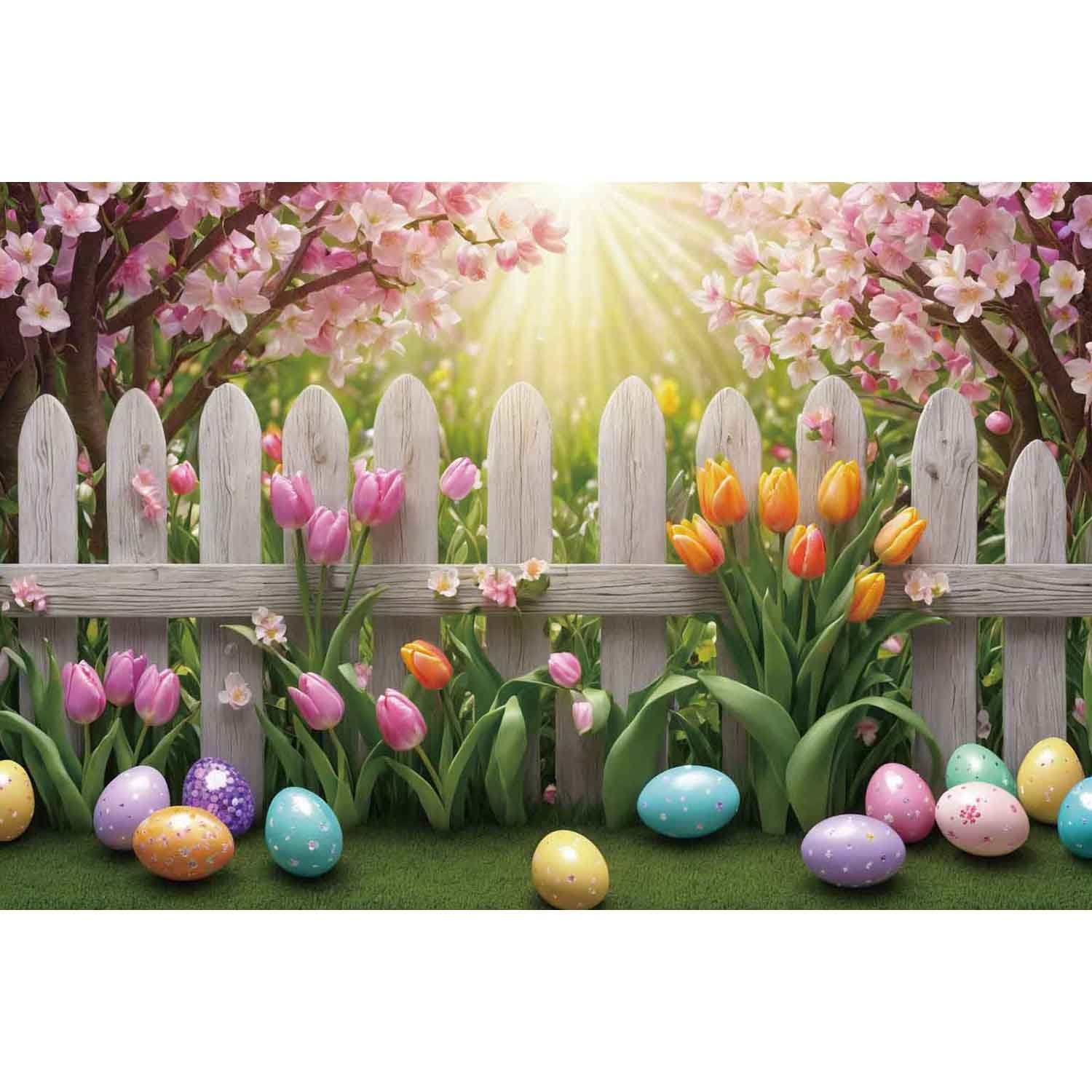 Spring Easter Party Photography Background Floral Gard Blossom Egg ...