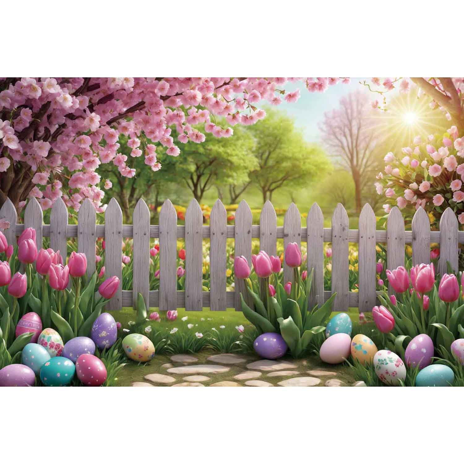 Spring Easter Party Photography Background Floral Gard Blossom Egg ...