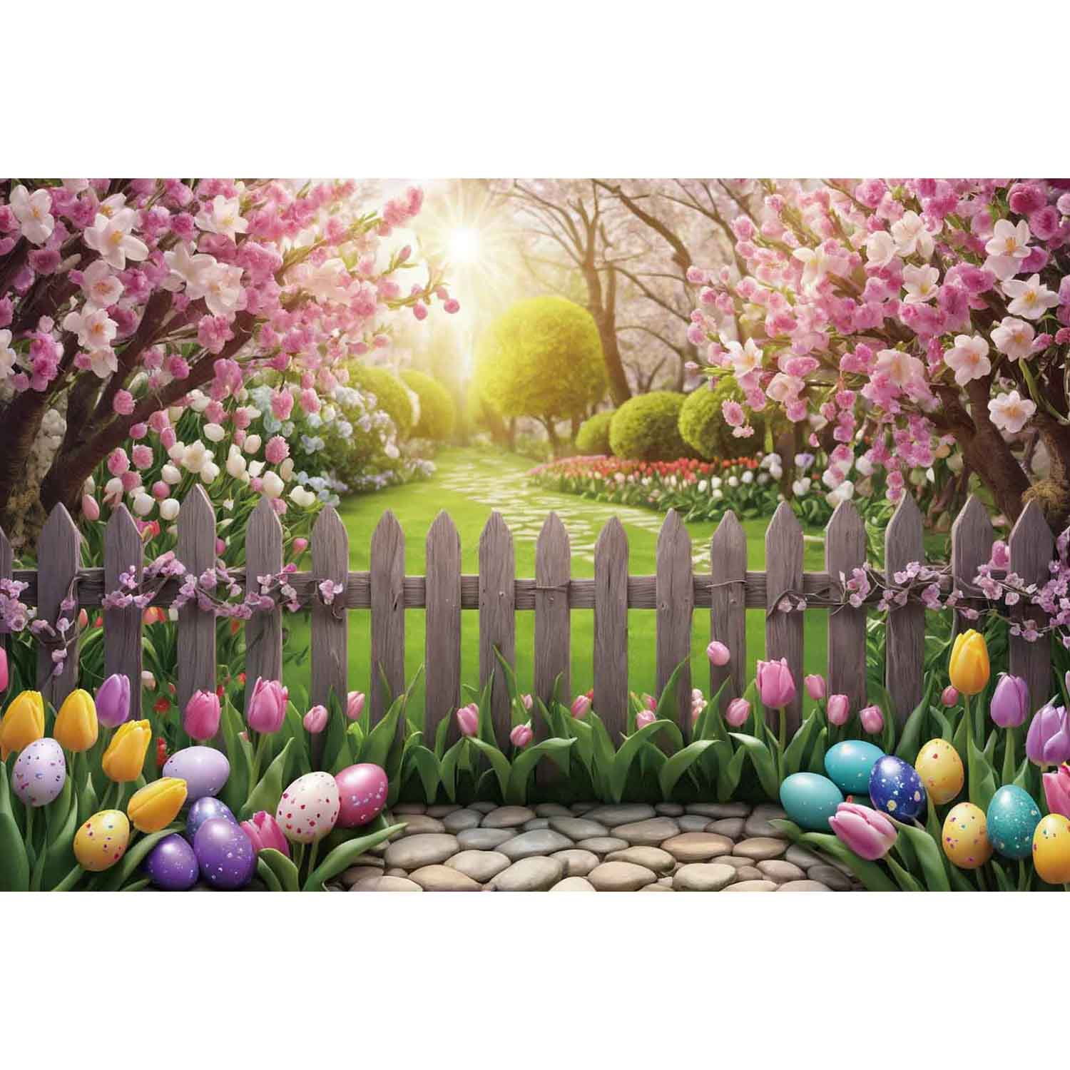 Spring Easter Party Photography Background Floral Gard Blossom Egg ...