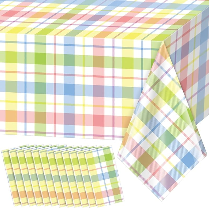 Spring Easter Pastel Plaid Tablecloths Decorations,Plastic Pink Blue ...