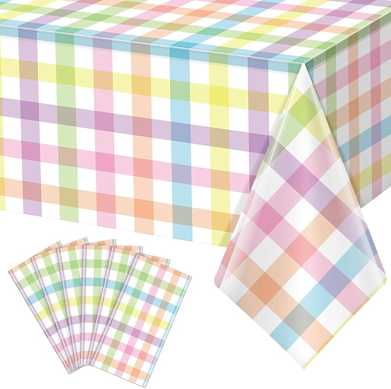 Spring Easter Pastel Plaid Tablecloths Decorations,Plastic Pink Blue ...