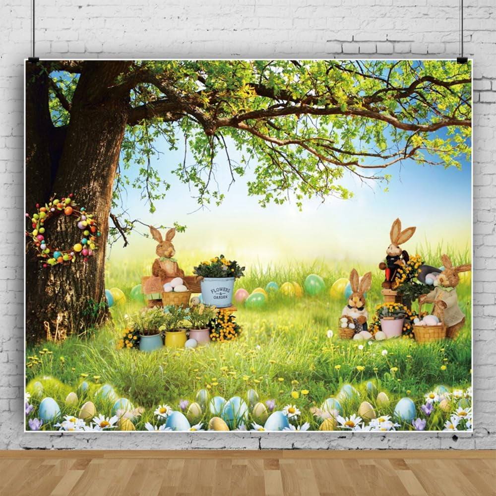 Spring Easter Photo Backdrop 8x8ft Colorful Eggs Flower Rabbit Under ...