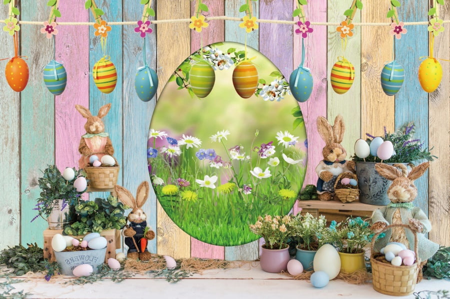 Spring Easter Photo Background Colorful Wood Board Egg Bunny Kid Child ...