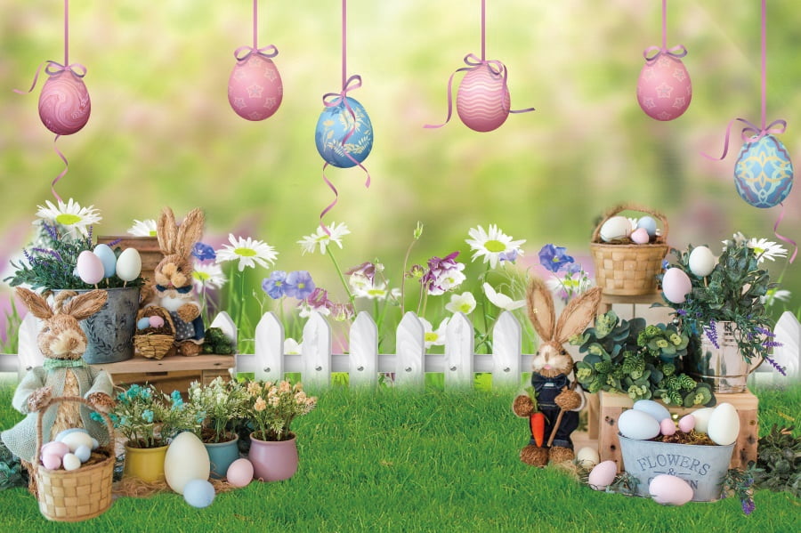 Spring Easter Photocall Background Colorful Wood Board Bunny Eggs Kid ...