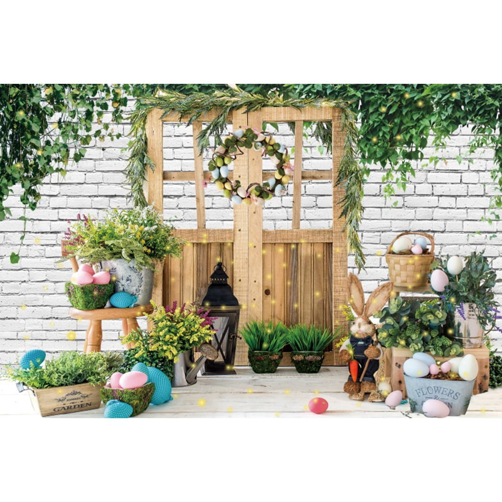 Spring Easter Photography Backdrop Garden Bunny Colorful Eggs Flower ...