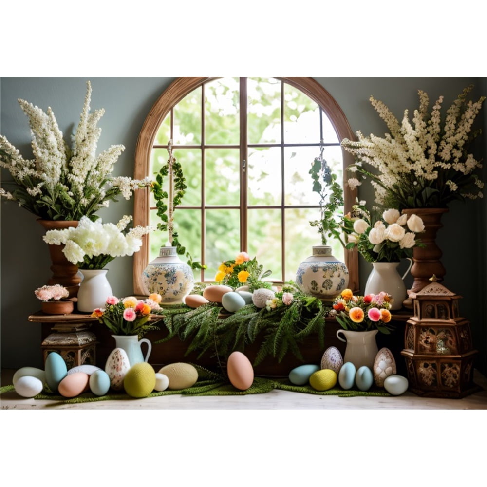 Spring Easter Photography Backdrop Garden Bunny Colorful Eggs Flower ...