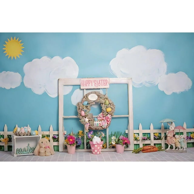 Spring Easter Photography Backdrop Interior Cute Rabbit Garden Flower ...