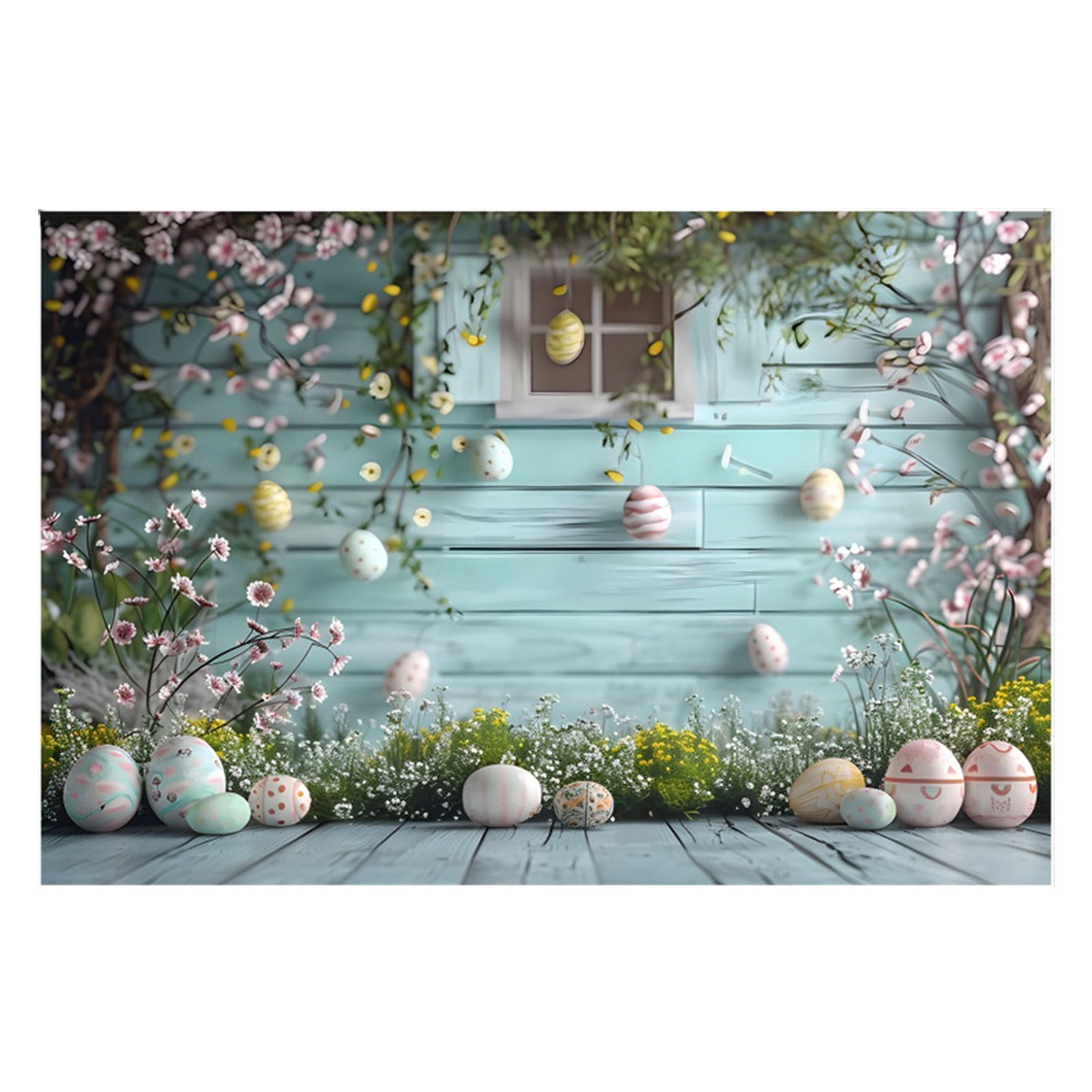 Spring Easter Photography Backdrops, Garden Floral Grass Rabbit Eggs ...