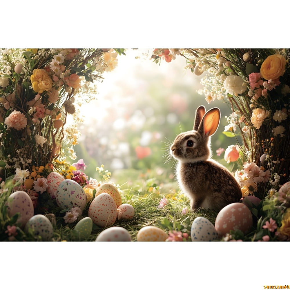 Spring Easter Photography Background Boho Flower Arch Door Bunny ...
