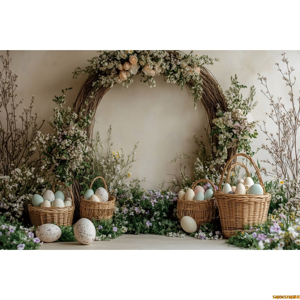 Spring Easter Photography Background Boho Flower Arch Door Bunny ...