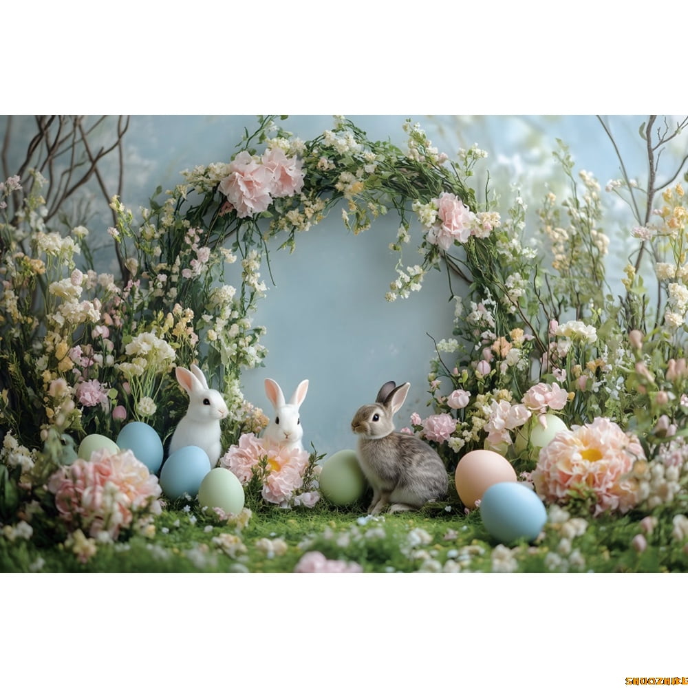 Spring Easter Photography Background Boho Flower Arch Door Bunny ...
