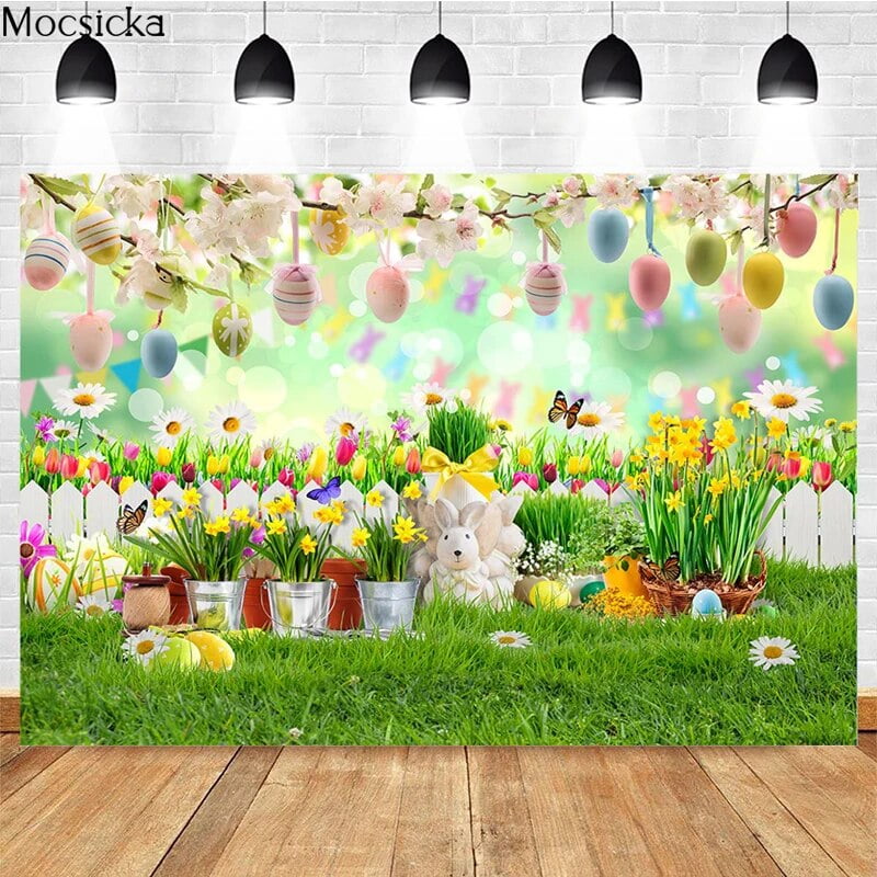 Spring Easter Photography Background Eggs Flowers Bunny Decoration ...