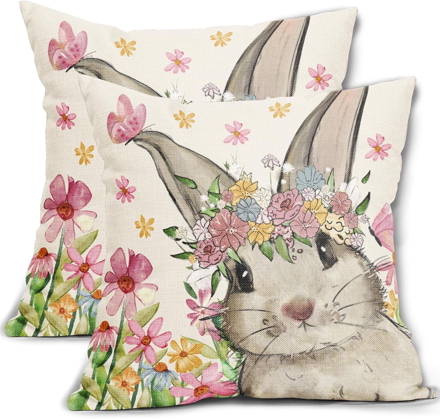 Spring Easter Pillow Covers 20x20 Set of 2 Cute Bunny Rabbit Floral ...