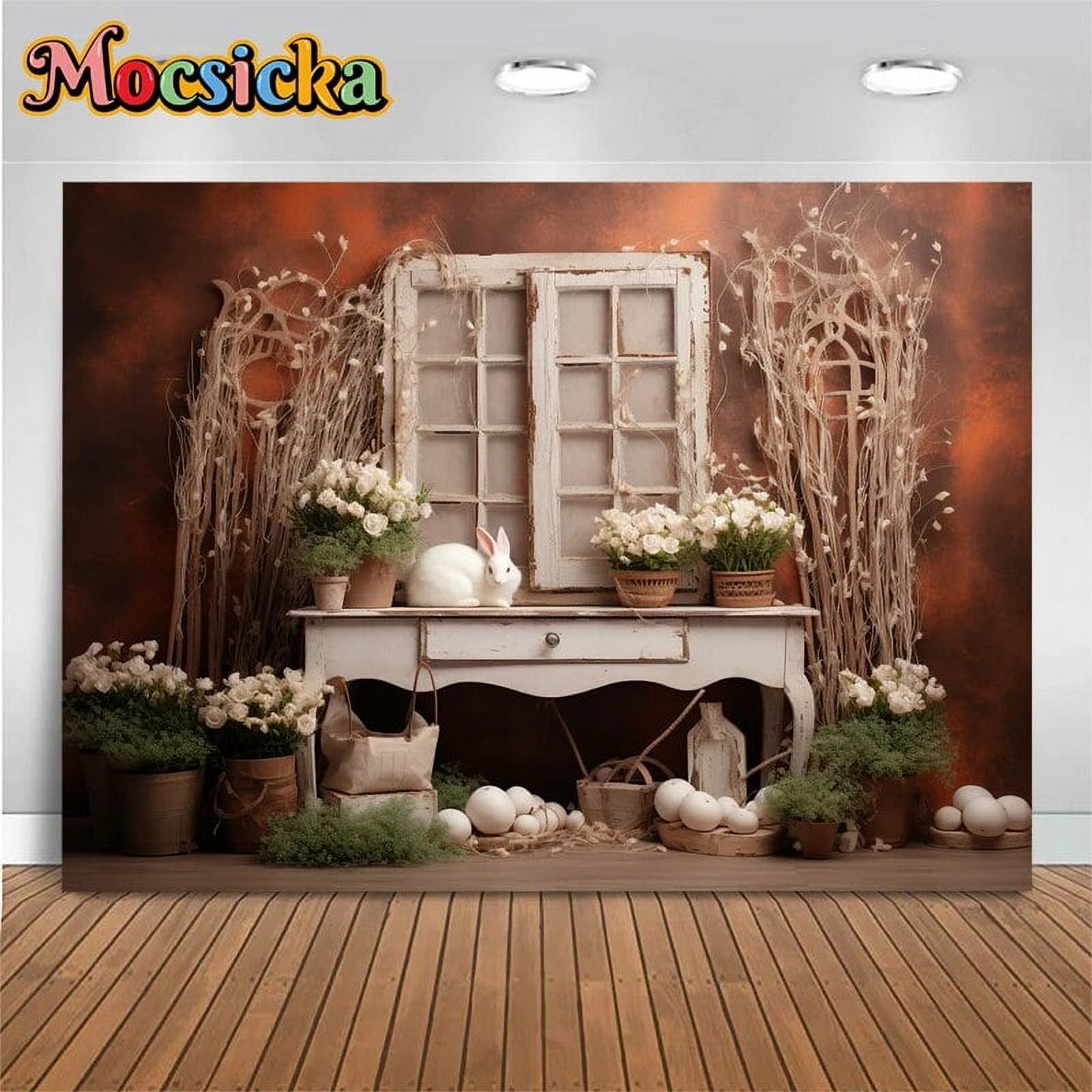 Spring Easter Rabbit Background For Photography Green Plant Flower Baby ...