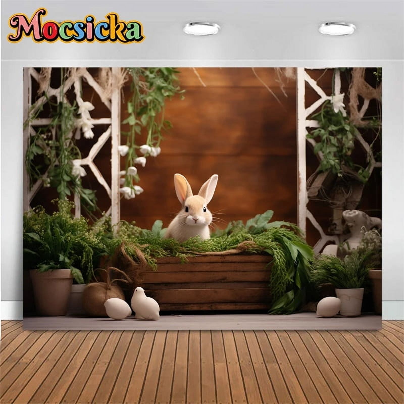 Spring Easter Rabbit Background For Photography Green Plant Flower Baby ...