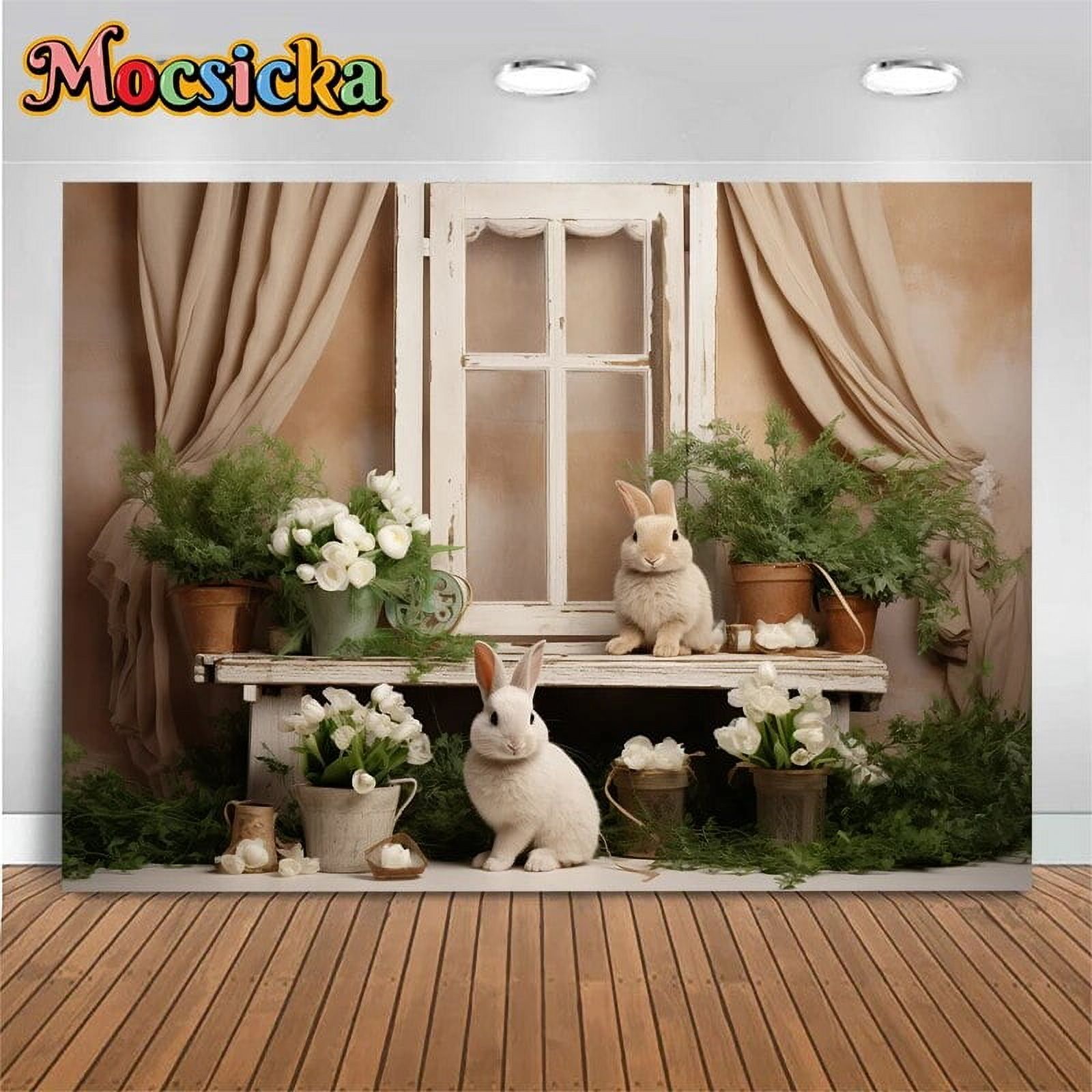 Spring Easter Rabbit Background For Photography Green Plant Flower Baby ...