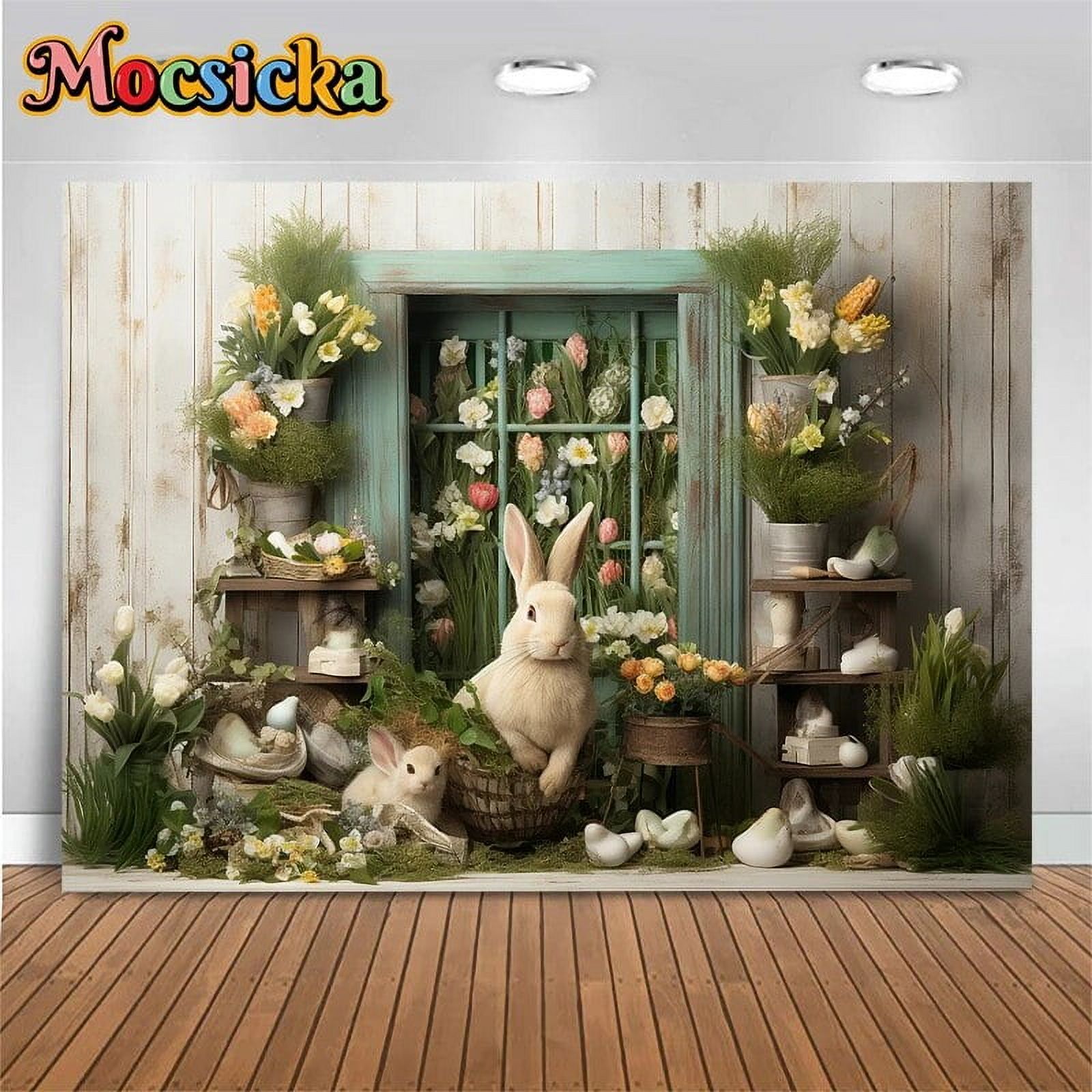 Spring Easter Rabbit Background For Photography Green Plant Flower Baby ...