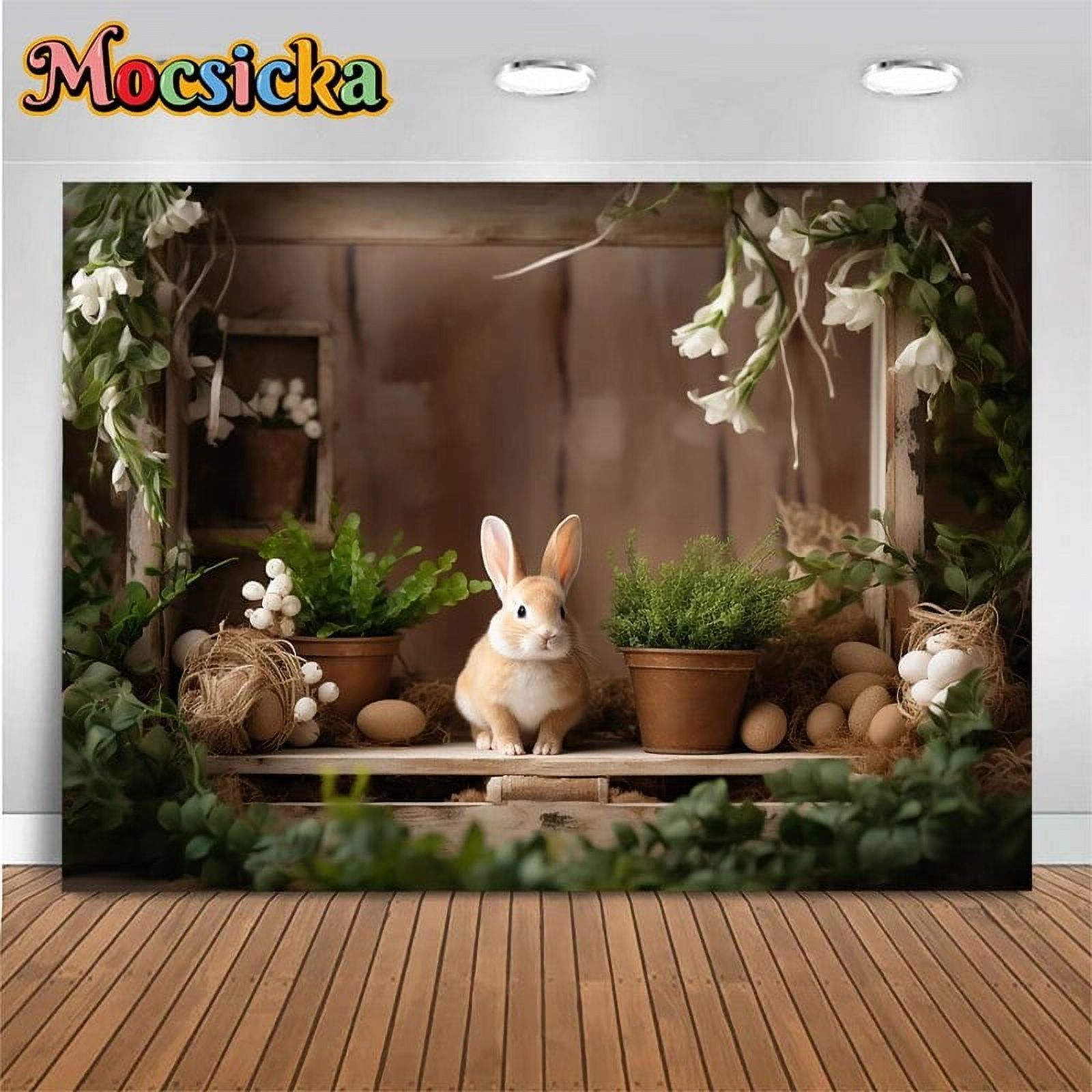 Spring Easter Rabbit Background For Photography Green Plant Flower Baby ...