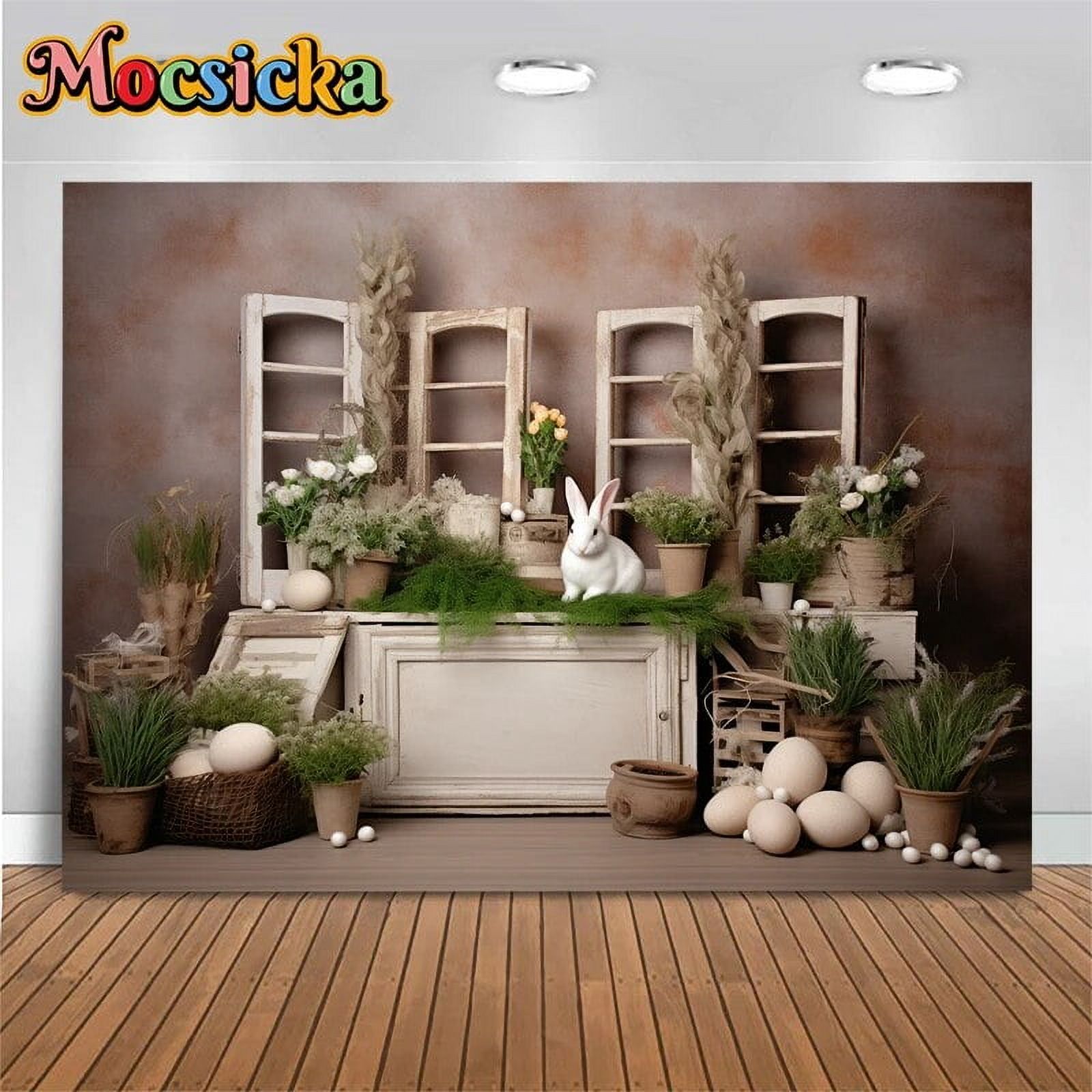 Spring Easter Rabbit Background For Photography Green Plant Flower Baby ...