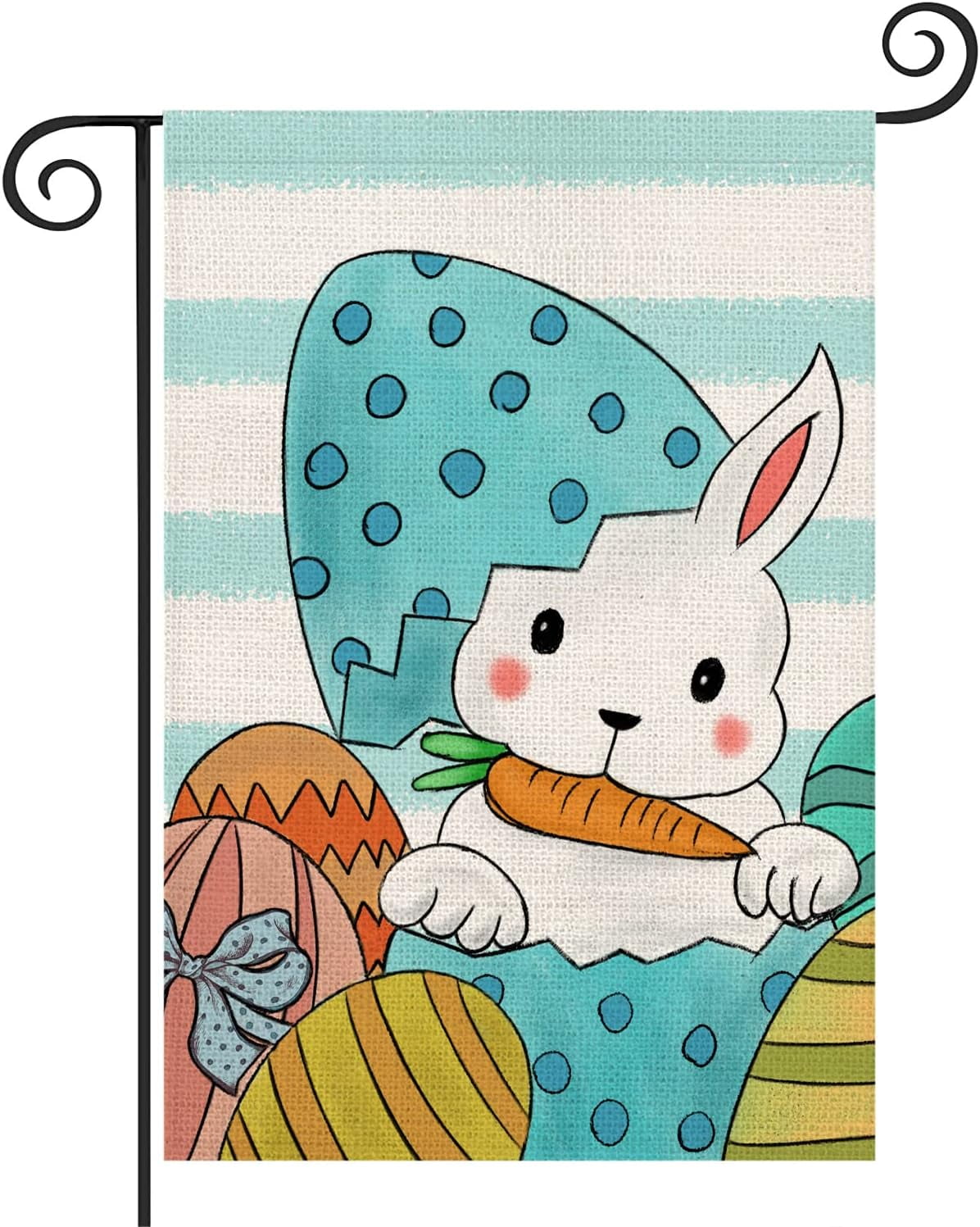 Spring Easter Rabbit Egg Garden Flag 12.5x18 Blue Stripes Bunny Carrot ...