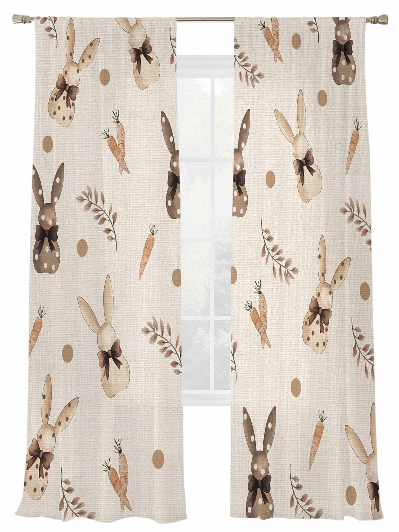 Spring Easter Rabbit Sheer Curtains 2 Panels Set Carrot Bow Linen ...