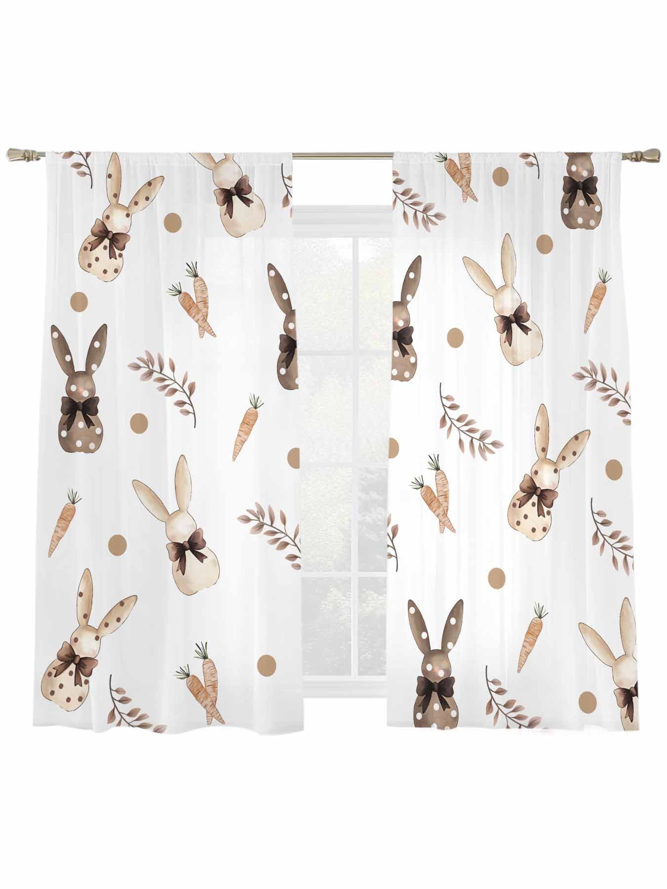 Spring Easter Rabbit Sheer Curtains 2 Panels Set Carrot Bow Polka Dot ...
