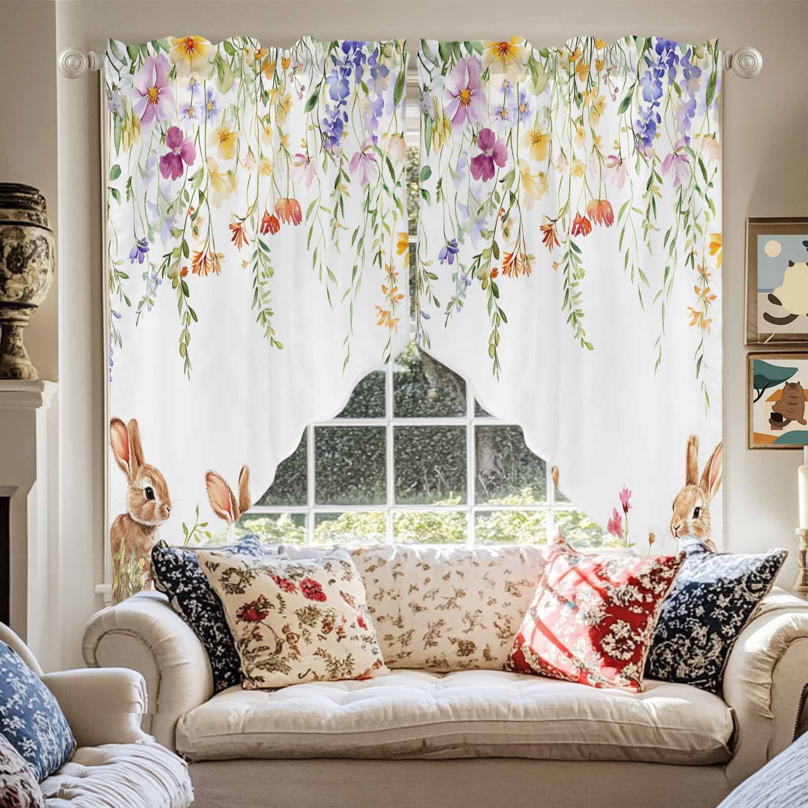 Spring Easter Swag Curtain Valance for Windows, Bunny Rabbits ...