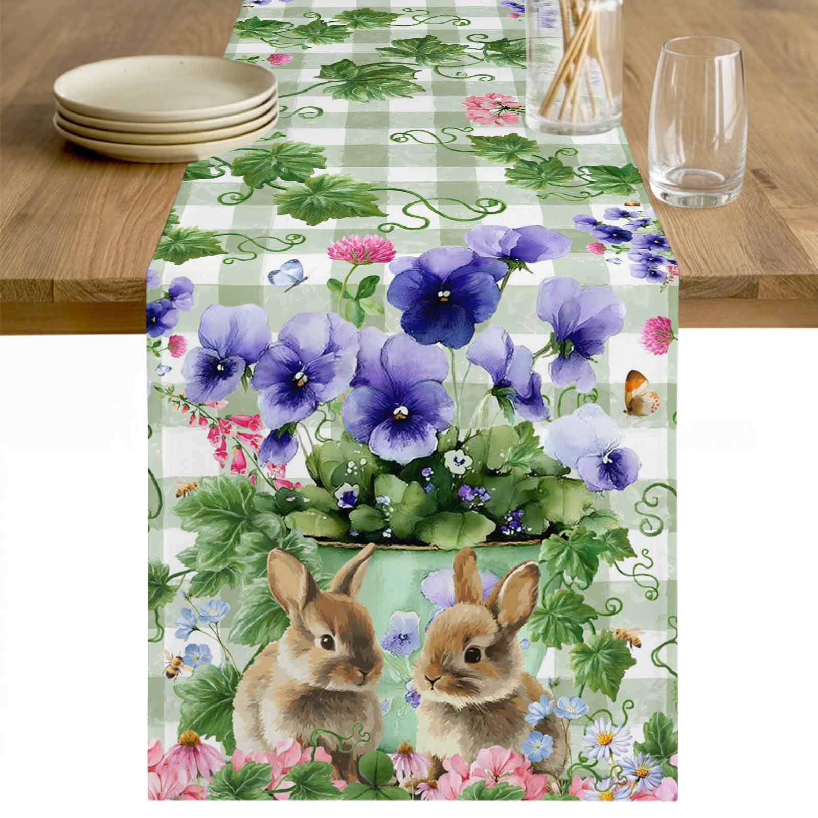 Spring Easter Table Runner - 90 Inch Long Purple Floral Summer ...