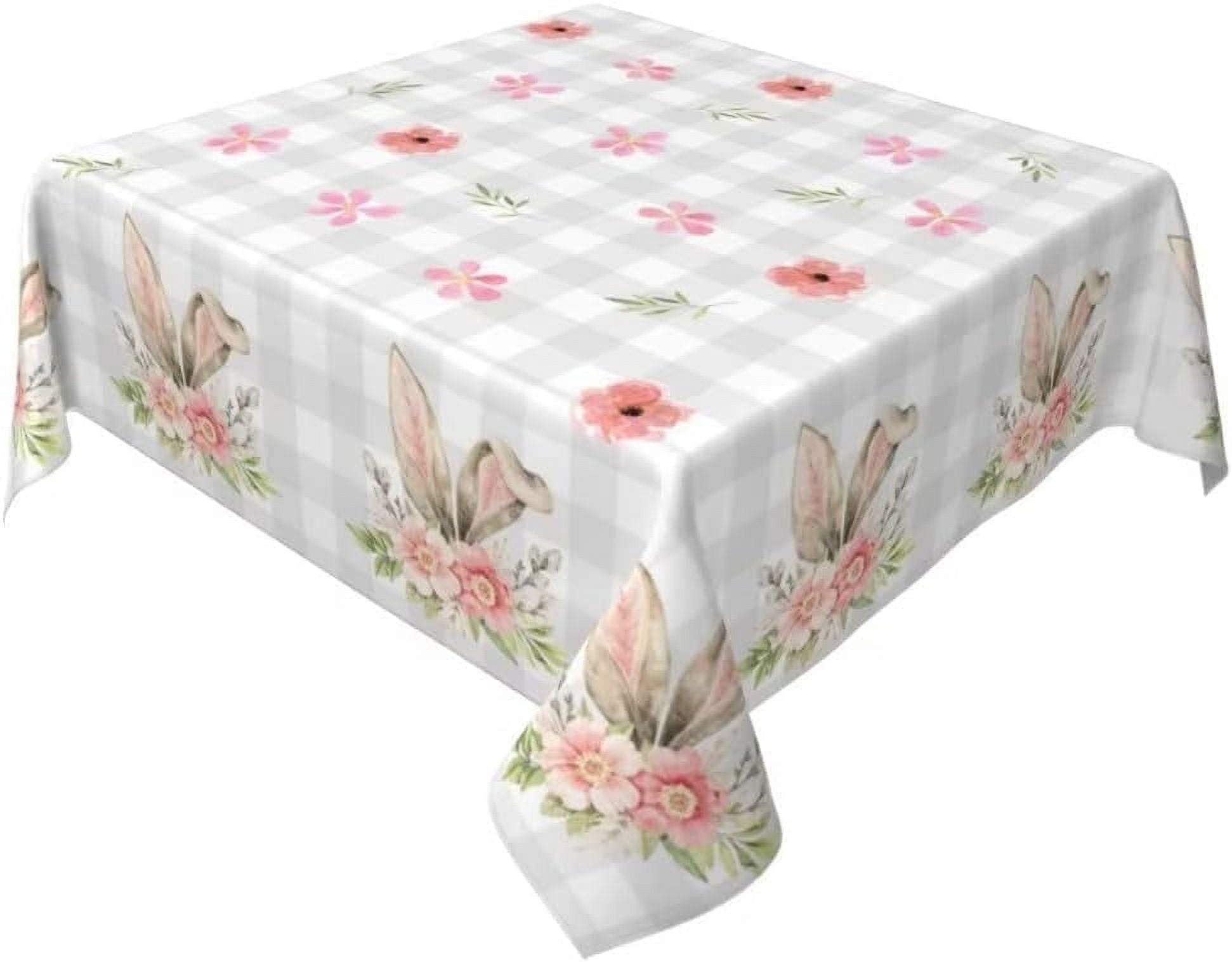 Spring Easter Tablecloth 60x60 Inch Square, Watercolor Check Buffalo ...
