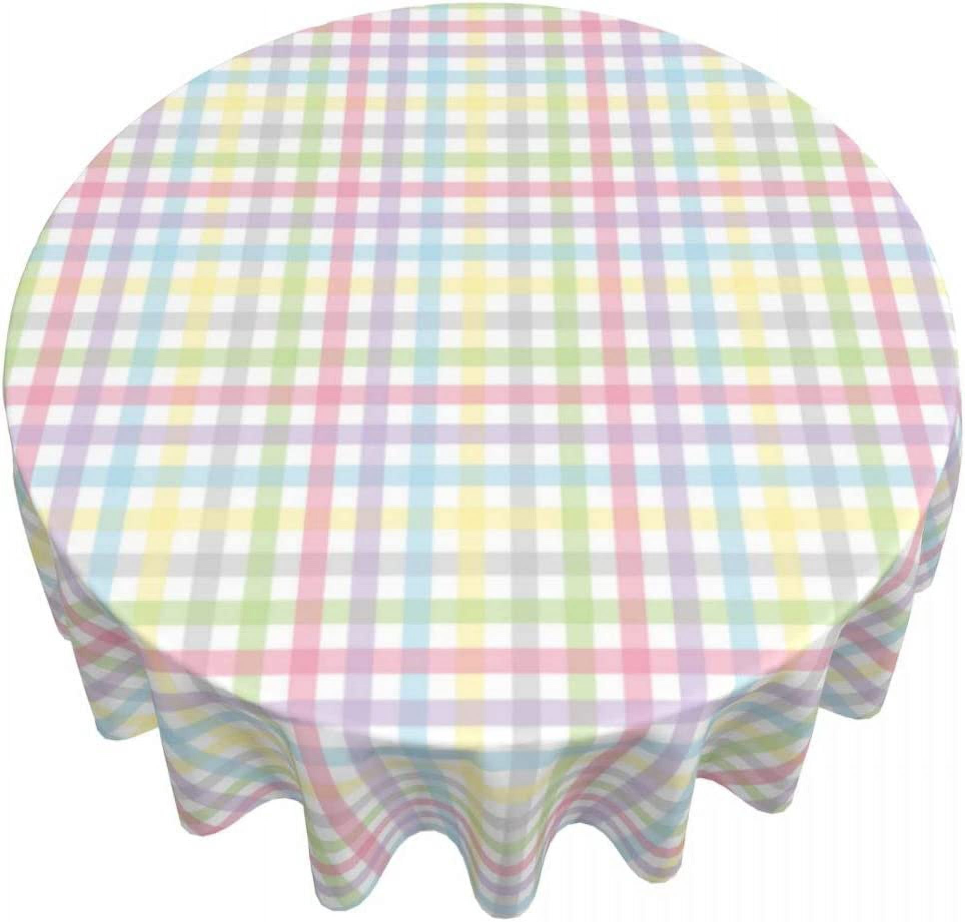 Spring Easter Tablecloth Round 60 inch Watercolor Buffalo Check Plaid ...