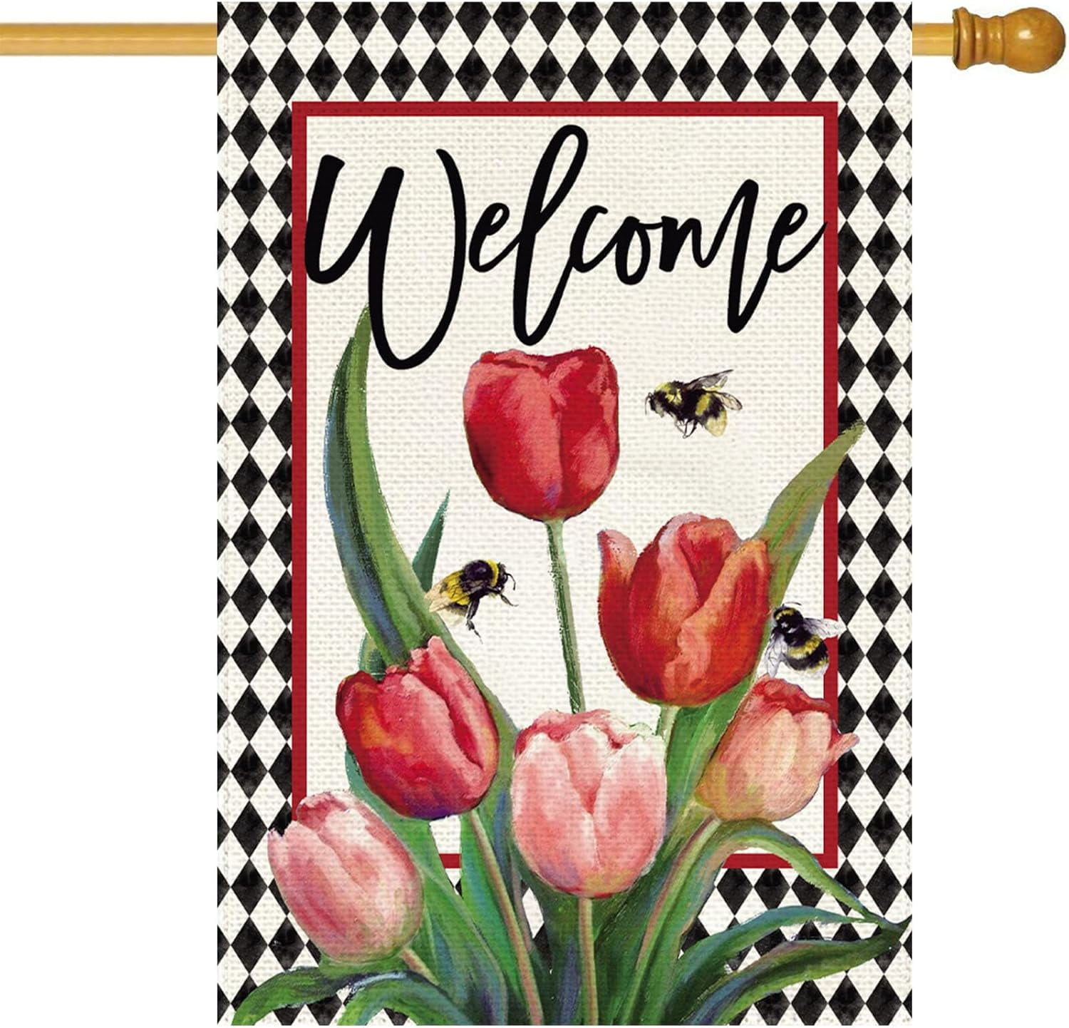 Spring Easter Tulip Welcome House Flag 28 x 40 Inch Double Sided Burlap ...