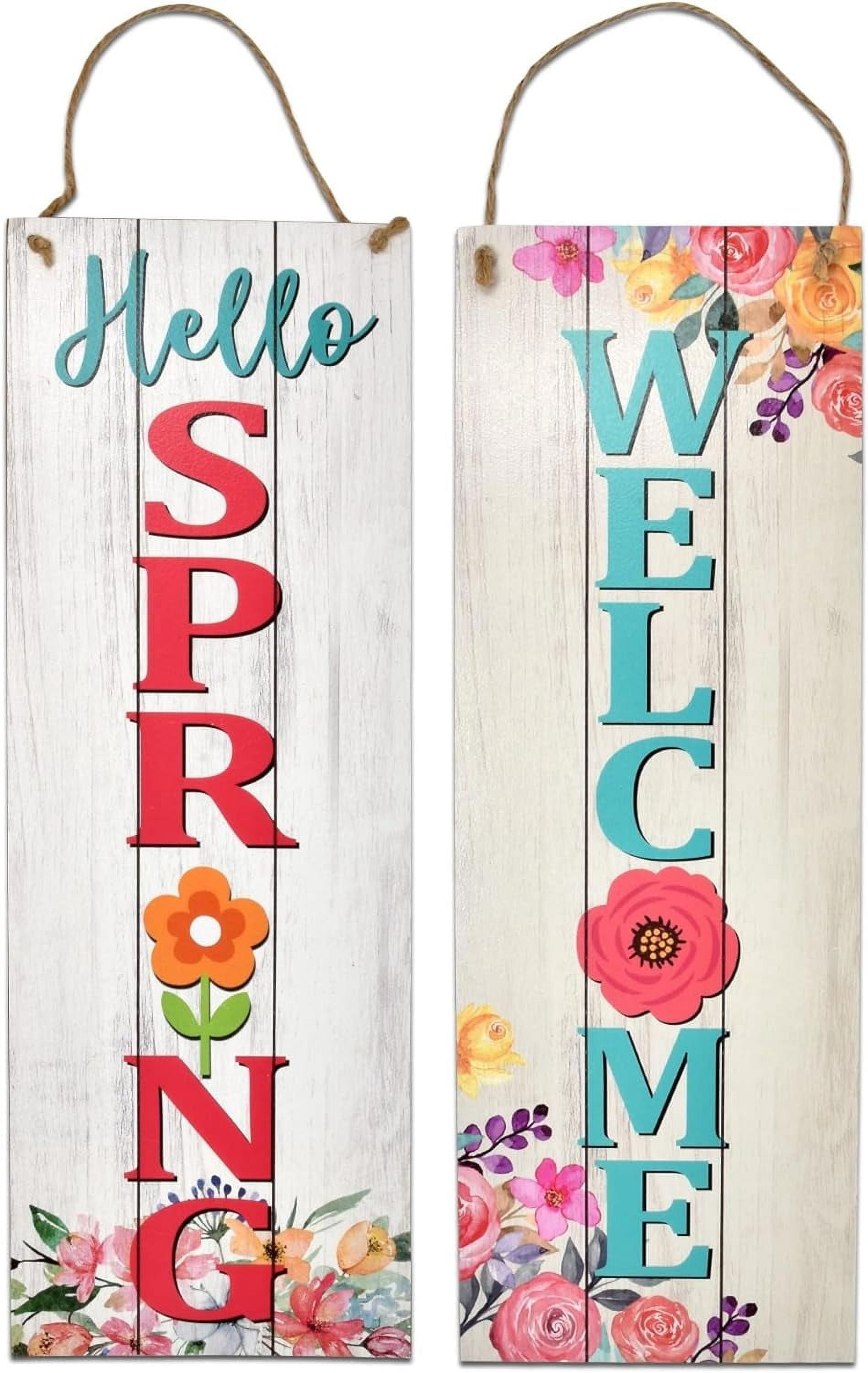 Spring Easter Welcome Sign Set of 2 for Front Door Wall Signs Hanging ...