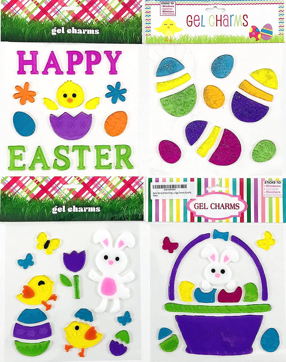 Spring Easter Window Clings Gel Decoration Pack: Colorful Bunnies, Eggs ...