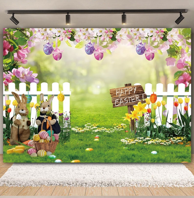 Spring Easter backdrops for photography 2025 Green Grass Flower Rabbit ...
