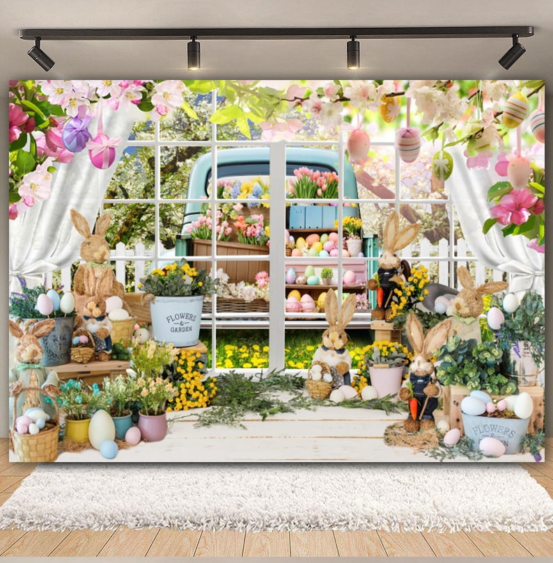 Spring Easter backdrops for photography 2025 Green Grass Flower Rabbit ...
