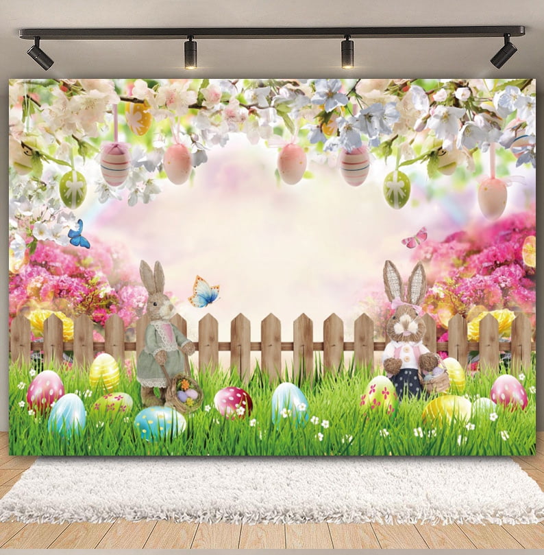 Spring Easter backdrops for photography 2025 Green Grass Flower Rabbit ...
